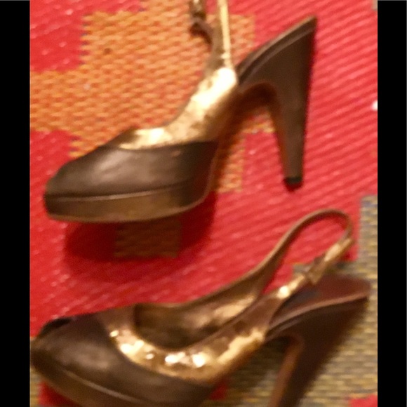 Prada | Shoes | Prada Golden Metallic Peeptoe Classic Heels | Poshmark