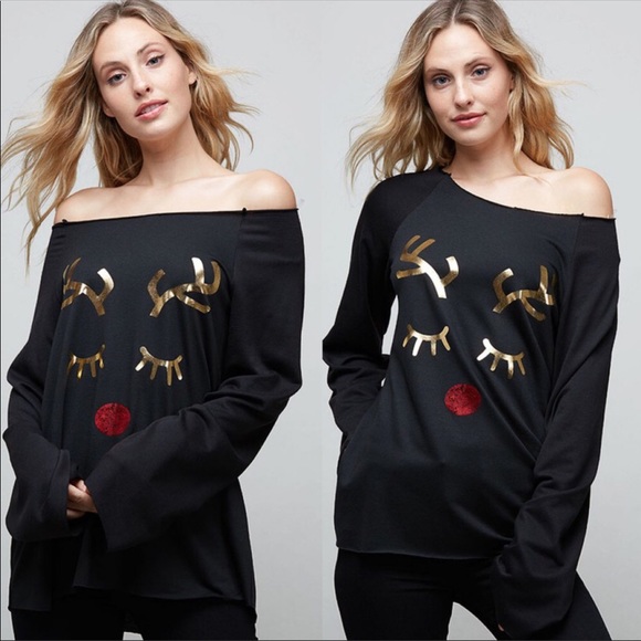 Tops | Black Reindeer Top | Poshmark