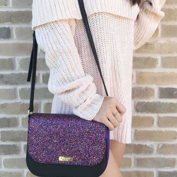 kate spade | Bags | Nwt Kate Spade Large Crossbody Purple Glitter ...