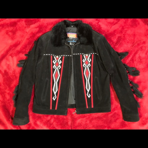 Jackets & Coats | Southwestern Red Black Tribal Suede Fur Jacket | Poshmark