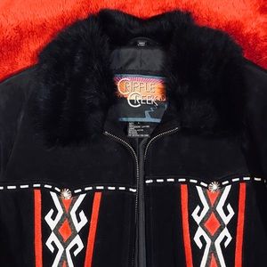 Jackets & Coats | Southwestern Red Black Tribal Suede Fur Jacket | Poshmark