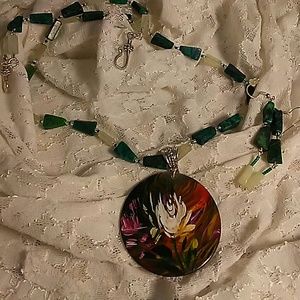 HANDCRAFTED | Jewelry | Hand Painted Flower On Shell Necklace Set ...
