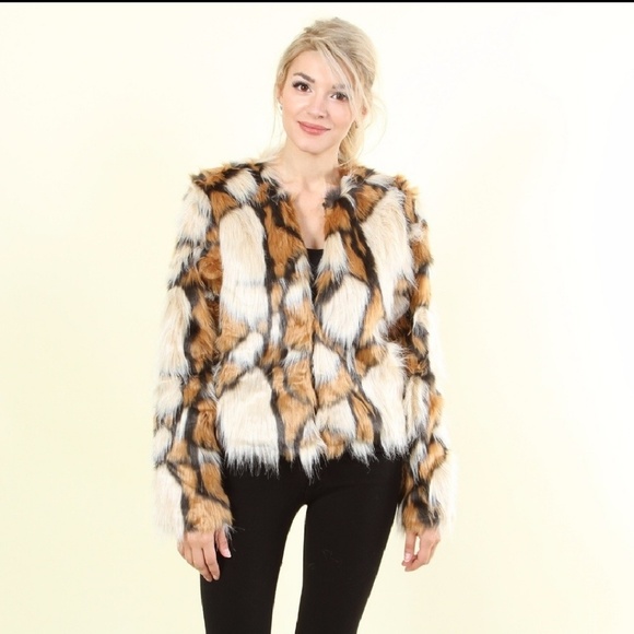 Jackets & Coats | Faux Fur Calico Jacket | Poshmark