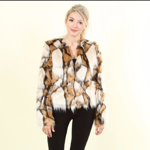 Jackets & Coats | Faux Fur Calico Jacket | Poshmark