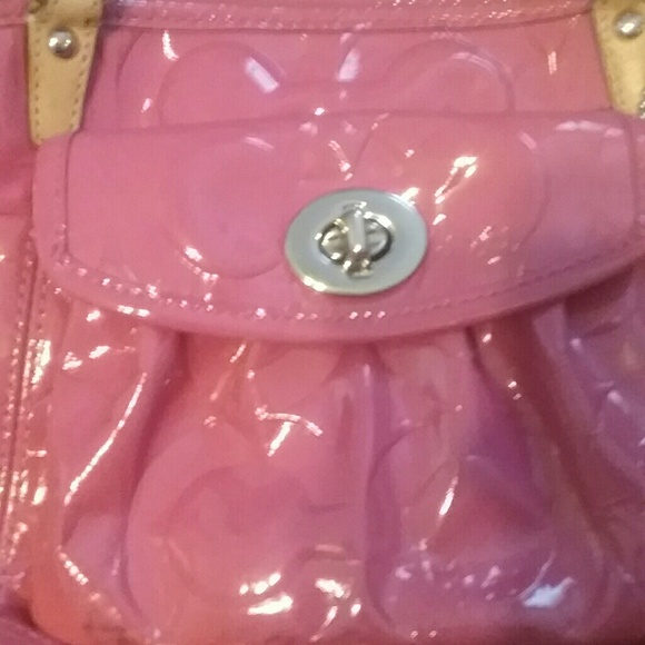 Coach | Bags | Coach Pink Logo Signature Patent Handbag | Poshmark