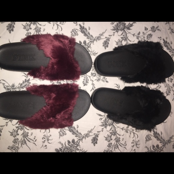 PINK Victoria's Secret | Shoes | Pink Furry Slides | Poshmark