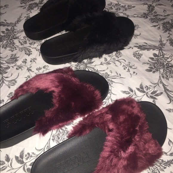 PINK Victoria's Secret | Shoes | Pink Furry Slides | Poshmark
