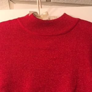 Vintage | Sweaters | Vintage Sparkly Metallic Red Mock Neck | Poshmark