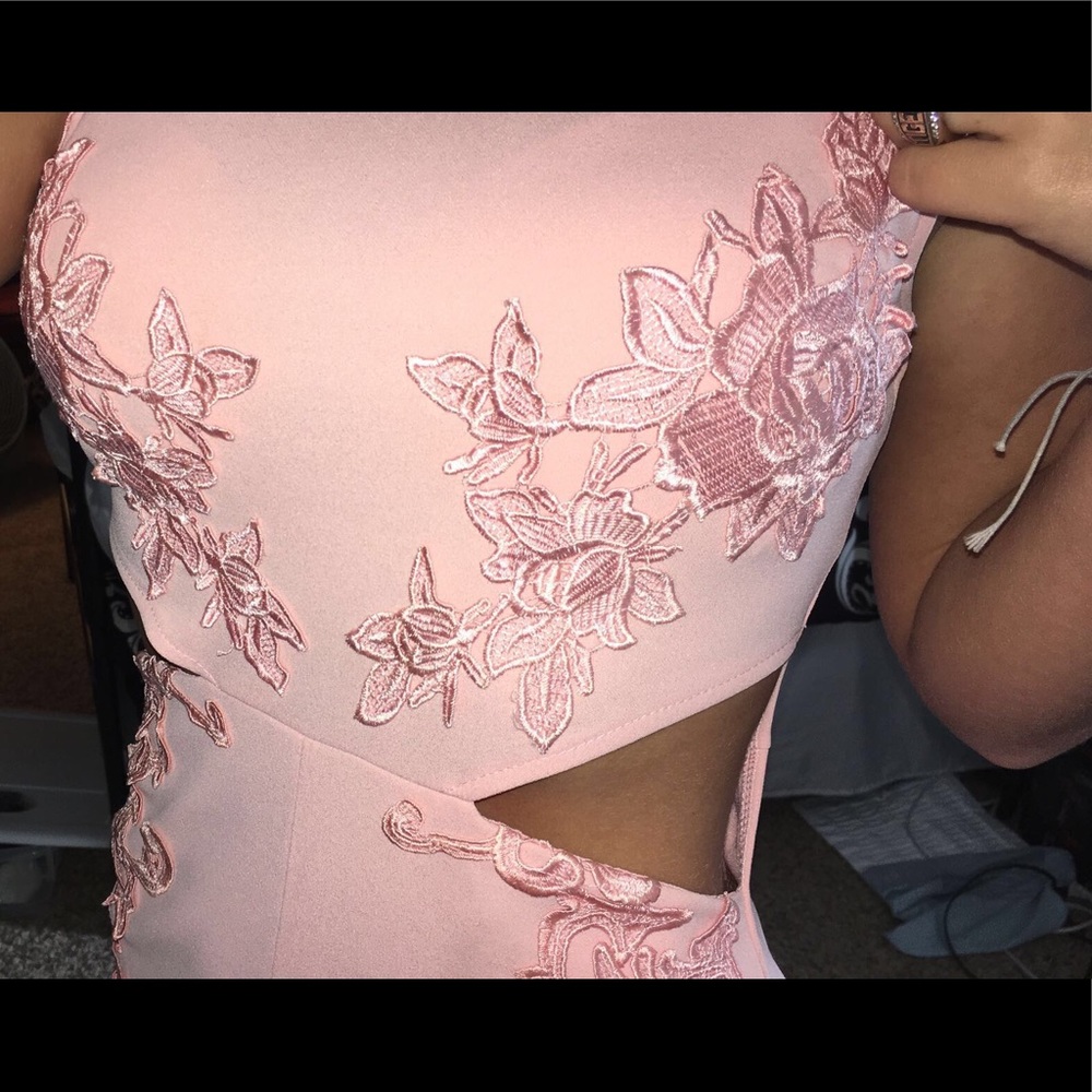 Pink Prom Dress With Cutouts And Embroidery - Gem