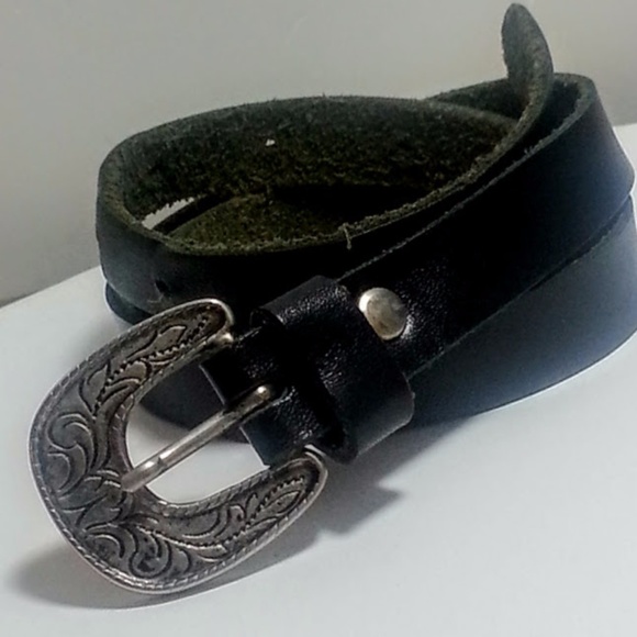 Vintage | Accessories | Vintage Black Leather Belt Scroll Pattern ...