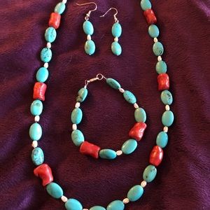 Jewelry | Beautiful Turquoise And Maroon Jewelry Set | Poshmark