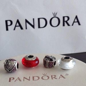 Pandora | Jewelry | Pandora Christmas 27 Red Charmset Of 4 New | Poshmark