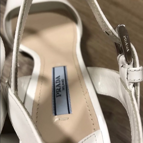 Prada | Shoes | Prada Patent Leather Round Block Heels Size 375 | Poshmark