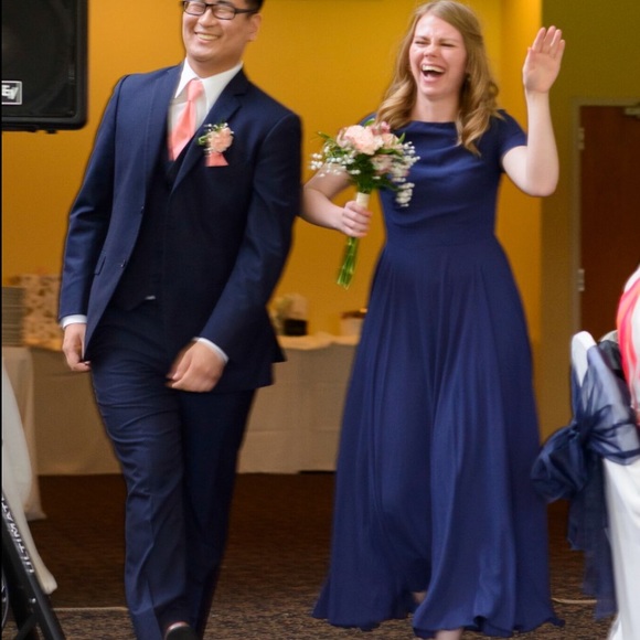 Dresses | Navy Blue Bridesmaid Matron Of Honor Swing Maxi | Poshmark