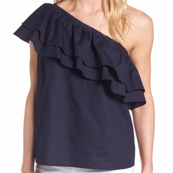 Halogen | Tops | Nwt Halogen Oneshoulder Cotton Poplin Top In Navy ...