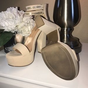 BAMBOO | Shoes | Tan Block Heel With Two Chain Detail Around Ankle ...