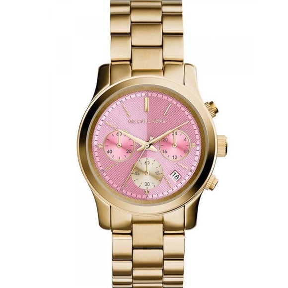 Michael Kors | Accessories | Michael Kors Gold Pink Runway Chronograph ...
