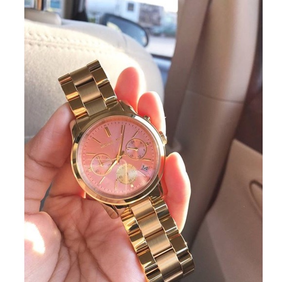 Michael Kors | Accessories | Michael Kors Gold Pink Runway Chronograph ...