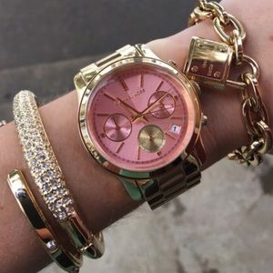 Michael Kors | Accessories | Michael Kors Gold Pink Runway Chronograph ...