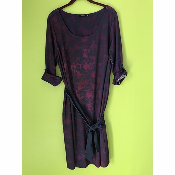Jete | Dresses | Jete Long Sleeve Black Damask Red Violet Dress Xl ...