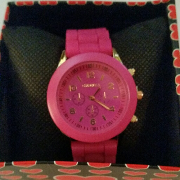 Geneva | Accessories | Left Hot Pink Gel Watch Wbox | Poshmark