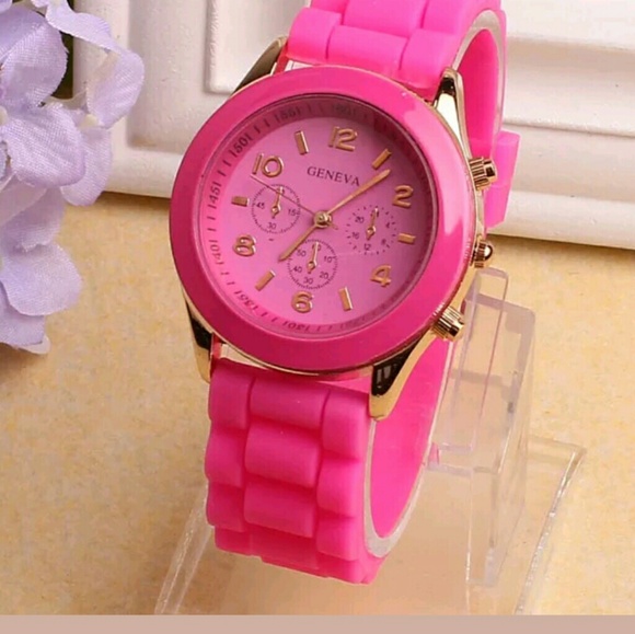 Geneva | Accessories | Left Hot Pink Gel Watch Wbox | Poshmark