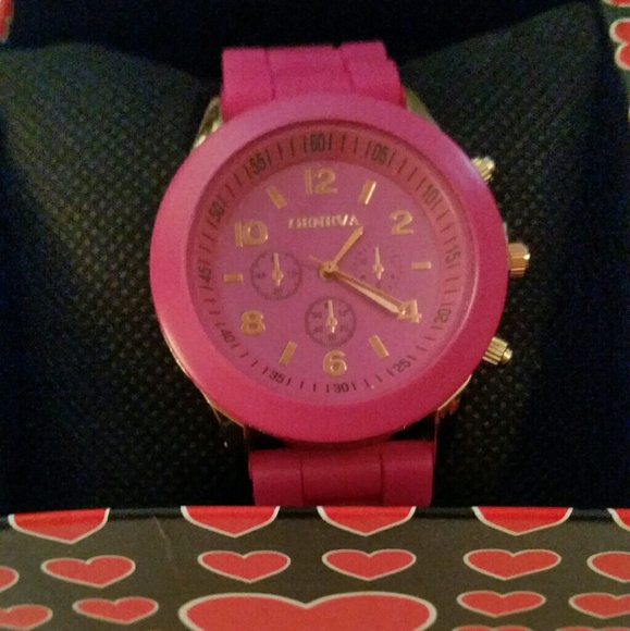 Geneva | Accessories | Left Hot Pink Gel Watch Wbox | Poshmark