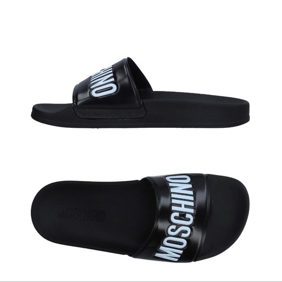 Moschino | Shoes | New Black Moschino Slides Sandals | Poshmark