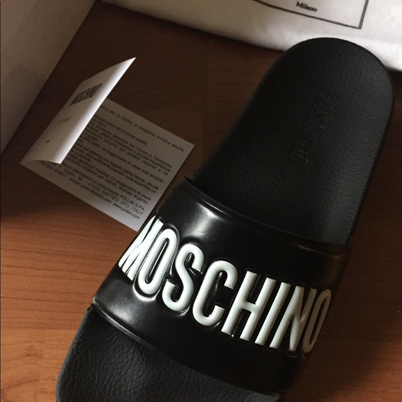 Moschino | Shoes | New Black Moschino Slides Sandals | Poshmark
