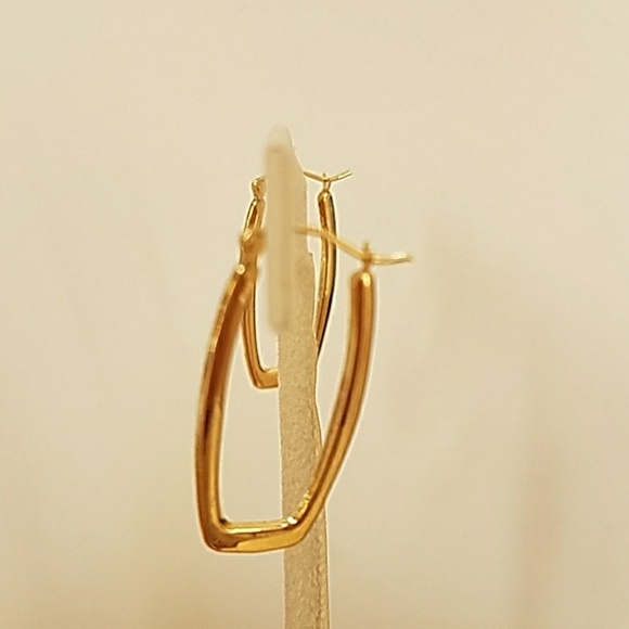 Jewelry | 14k Solid Yellow Gold Hoop Rectangle Earrings | Poshmark