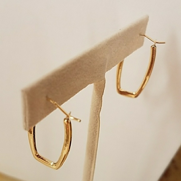 Jewelry | 14k Solid Yellow Gold Hoop Rectangle Earrings | Poshmark