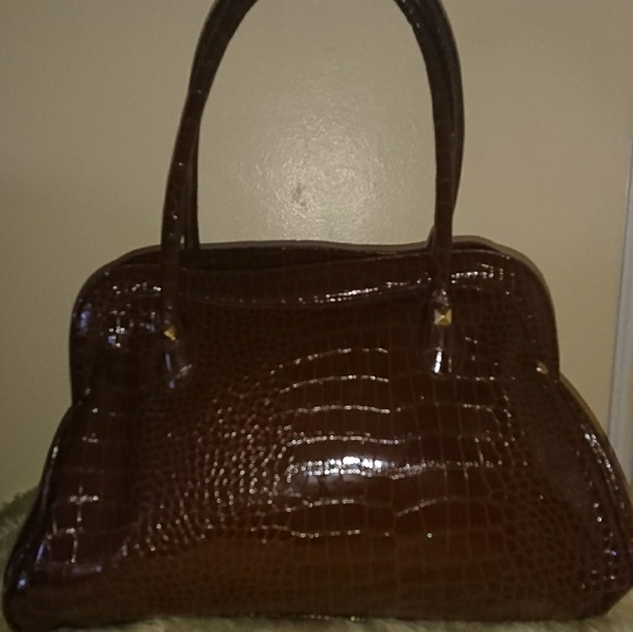 IMAN | Bags | Iman Signature Purse Brown Patent Croc Print Nwot | Poshmark