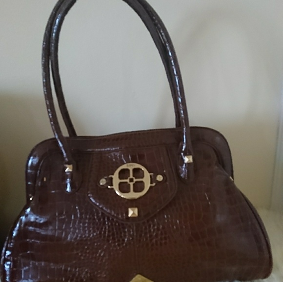 IMAN | Bags | Iman Signature Purse Brown Patent Croc Print Nwot | Poshmark