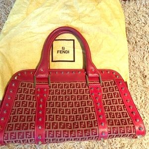 Fendi | Bags | Red Fendi Leather Studded Large Handbag | Poshmark