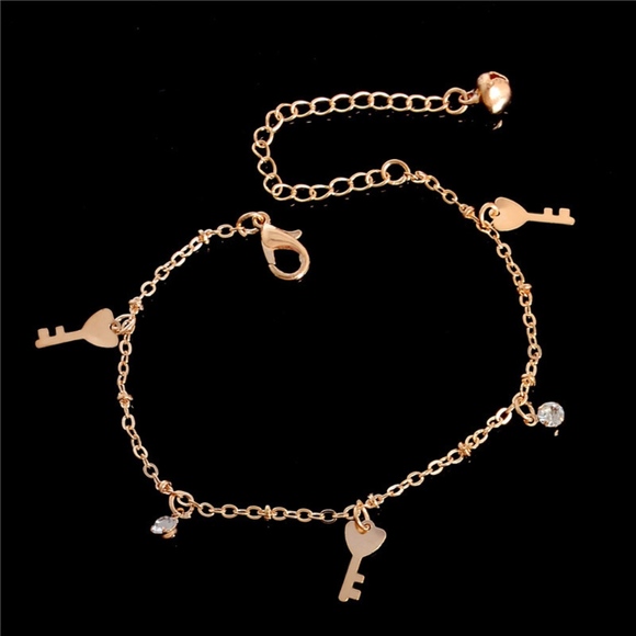 Jewelry | Gold Lock Key Charm Bracelet Anklet | Poshmark
