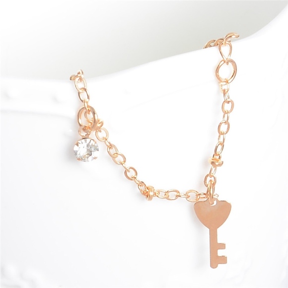 Jewelry | Gold Lock Key Charm Bracelet Anklet | Poshmark