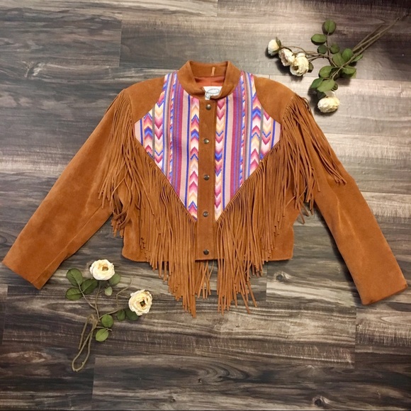 Lariat | Jackets & Coats | Rare Vintage Lariat Leather Fringe Navajo ...