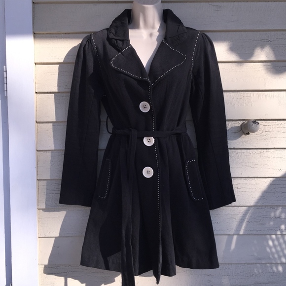 Nick & Mo | Jackets & Coats | Nick Mo Black Cotton Tie Front Coatcute ...