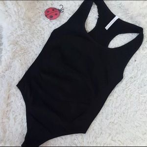 Tops | Black Racerback Thong Bodysuit Tank | Poshmark
