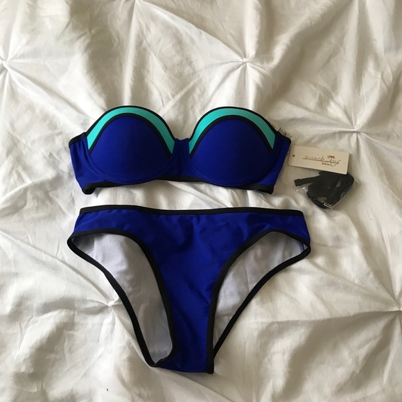 Swim | Turquoise Navy Blue Color Block Bikini | Poshmark