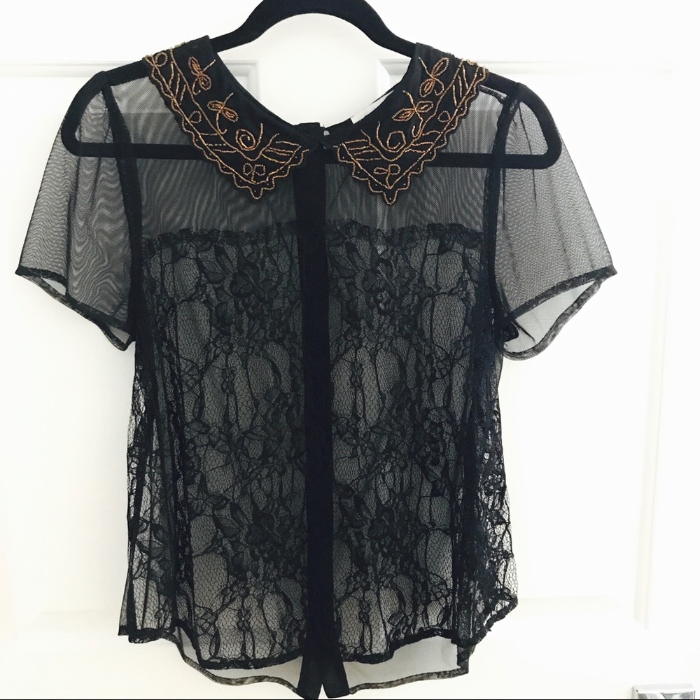 Black Sheer Lace Top - Gem