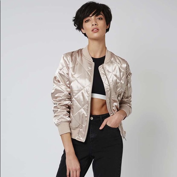 Topshop | Jackets & Coats | Topshop Quilted Shiny Bomber Jacket | Poshmark