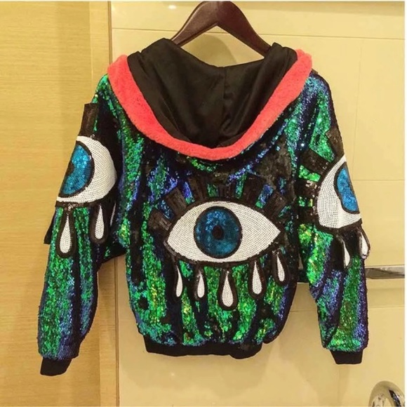 Jackets & Coats | Offer Sequin Evil Eye Jacket Rave Festival Top | Poshmark