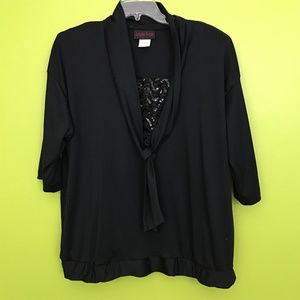 Ample Togs | Tops | Ample Togs Front Inlet Shirred Hem Black Top 26w ...