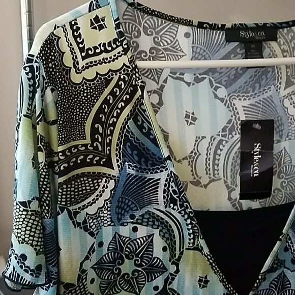 Style & Co. | Tops | Nwt Royal Ombre Blue Green Top Floral Ethnic 3x ...