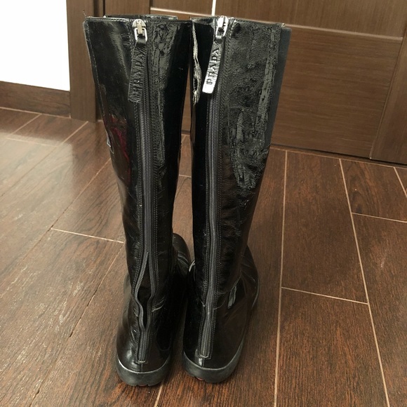 Prada | Shoes | Prada Black Patent Leather Below The Knee Boot | Poshmark
