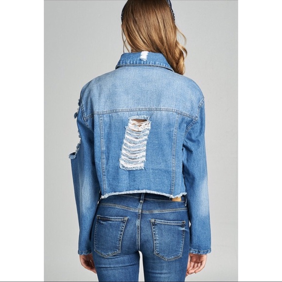 Jackets & Coats | New Cropped Denim Distressed Jacket | Poshmark