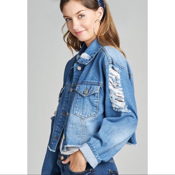 Jackets & Coats | New Cropped Denim Distressed Jacket | Poshmark