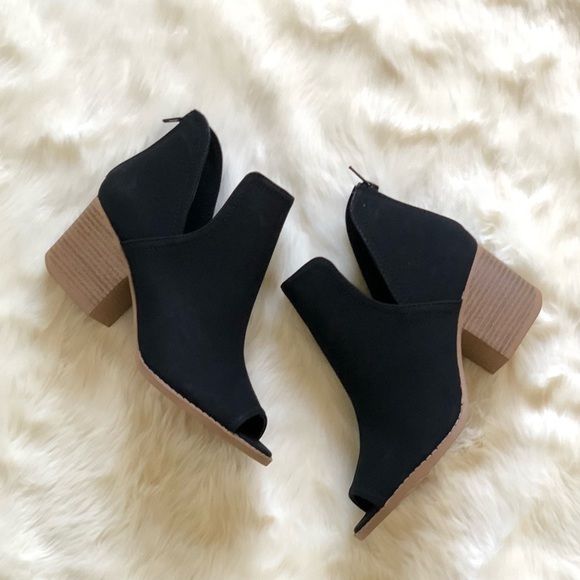 Fabutiq | Shoes | Hp In Shoes Black Peep Toe Split Shaft Bootie | Poshmark