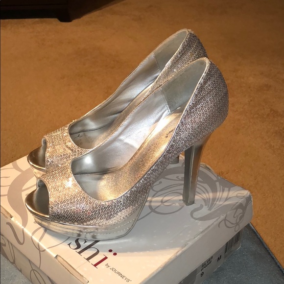 Shi by JOURNEYS | Shoes | Silver Shi By Journeys Rhinestone High Heels ...